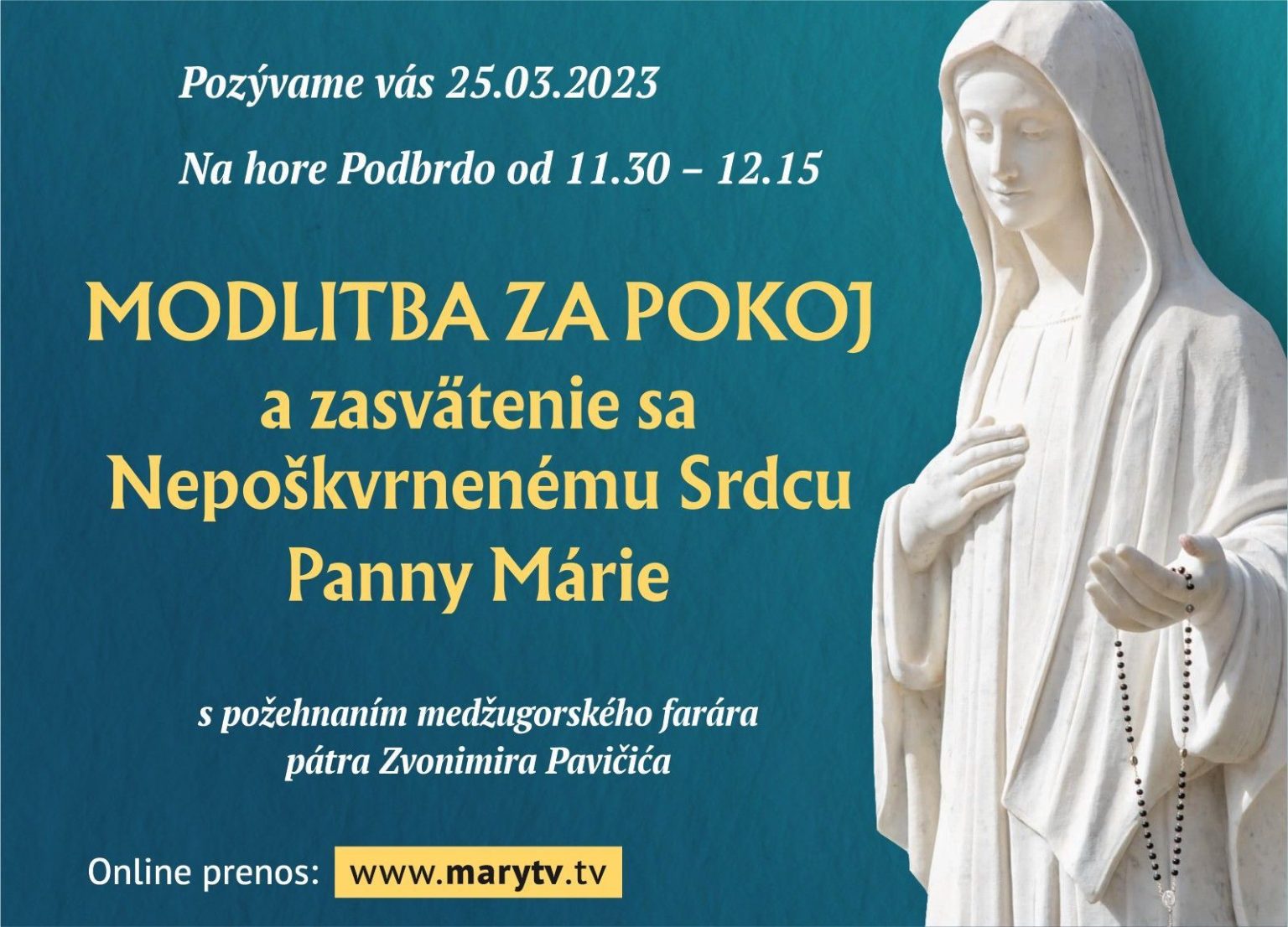 Modlitba za pokoj a zasvätenie sa Nepoškvrnenému Srdcu Panny Márie ...